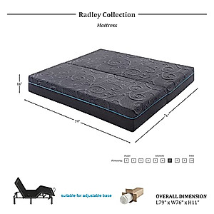 Lexicon Radley 11-Inch Gel Infused Memory Foam Hybrid Mattress, Split King, Gray