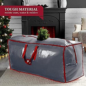 Pakkon Christmas Tree Storage Bag - Open Top, Waterproof Christmas Tree Storage Box for Disassembled Trees Up to 9 Feet with Carry Handles and Dual Zipper - 65x15x30 Inches, Grey