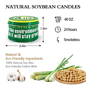 Citronella Candles, Indoor Outdoor Lemongrass Scented Candles, 4 OZ 2 Pack Pure Citronella Oil and Natural Soy Wax Long Lasting Burning Hand Poured Emergency Candles