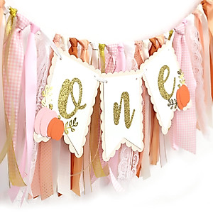 Pumpkin High Chair Banner for 1st Birthday - Little Pumpkin Banner, Pumpkin Birthday Party Decorations, Pink Orange Ribbon High Chair Banner, Cake Smash Props