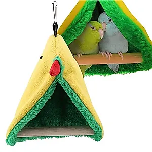 Parrot Standing Perch, Pet Birds Cage Hanging Plush Tent Bed Toys Triangle Hammock for Birds Parrots Cockatiels Small Conures