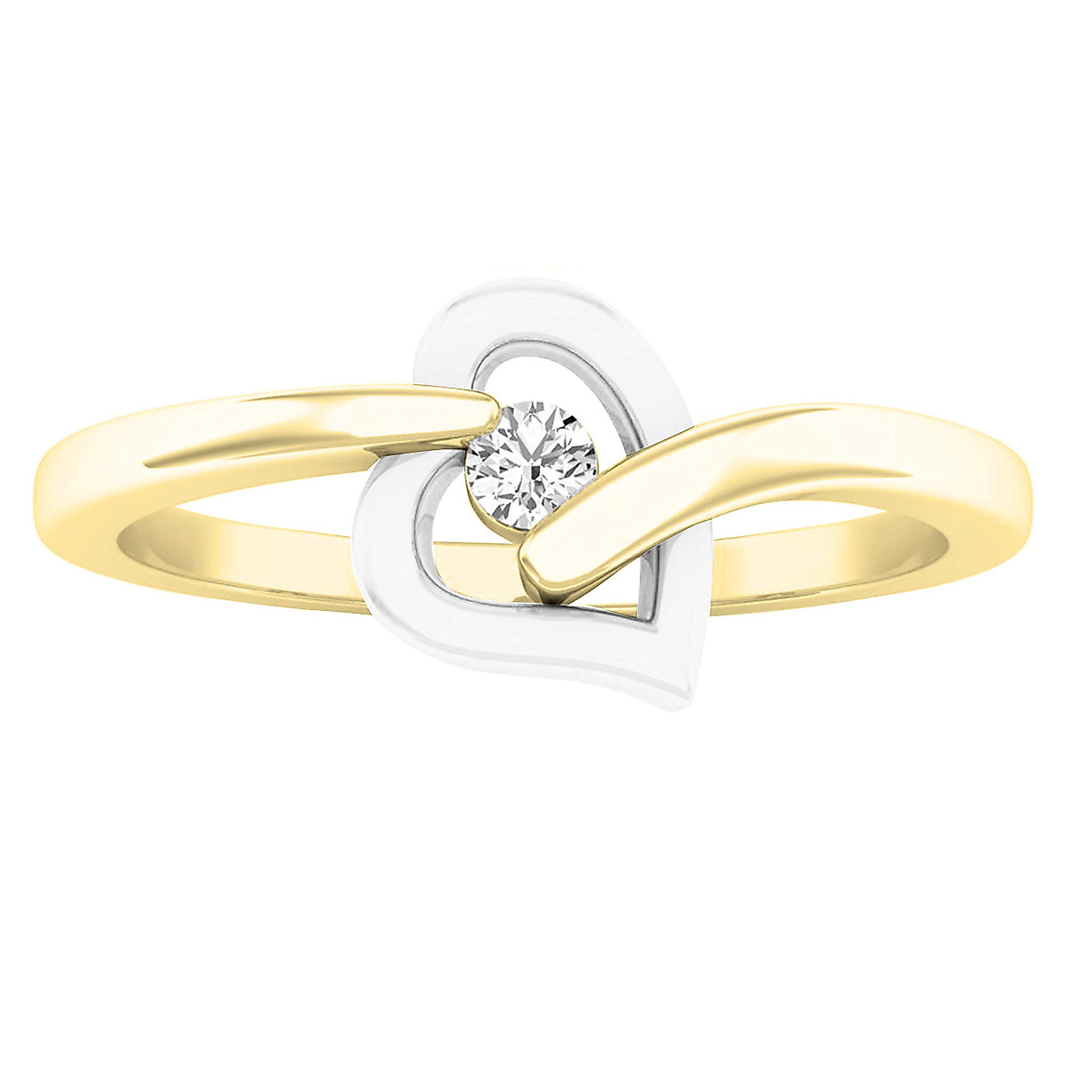 Dazzlingrock Collection Round White Diamond Solitaire Heart Promise Ring for Women (0.05 ctw, Color I-J, Clarity I1-I2) in 14K White & Yellow Gold Size 7