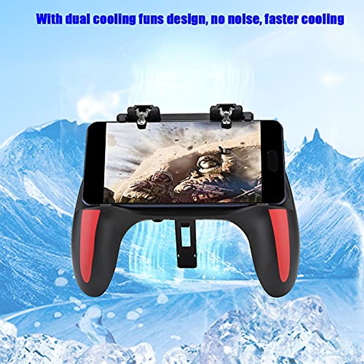 Smartphone Gamepad, Ergonomic Handlle Gamepad for Smartphone Fast Heat Dissipation Dual Cooling Fans for 4.7-6.5inch Phones