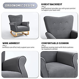 OUYESSIR Rocking Chair for Nursery, Upholstered High-Back Accent Arm Chair, Comfortable Rocker Fabric Padded Seat, Modern Leisure Single Glider Chair for Living Room, Hotel, Bedroom (Grey)