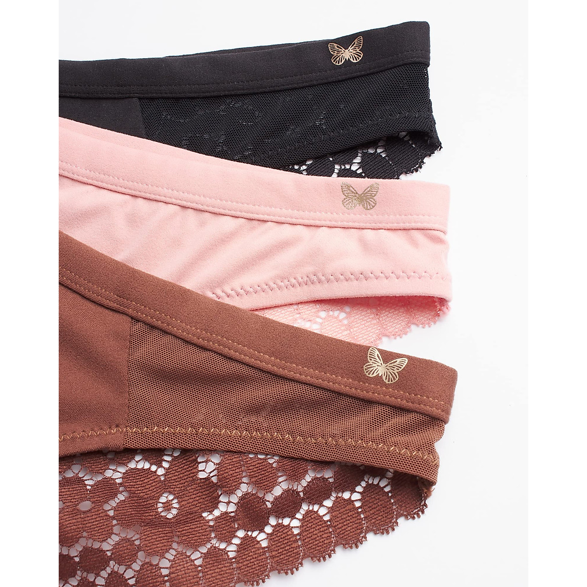 Jessica Simpson Women's Underwear - 3 Pack Microfiber Lace Tanga Panties (S-XL), Size Small, Brunette/Mellow Rose/Jet Black