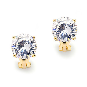 Mariell Gold 3 Carat Cubic Zirconia Crystal Clip-On Stud Earrings for Non-Pierced Ears, Jewelry for Women