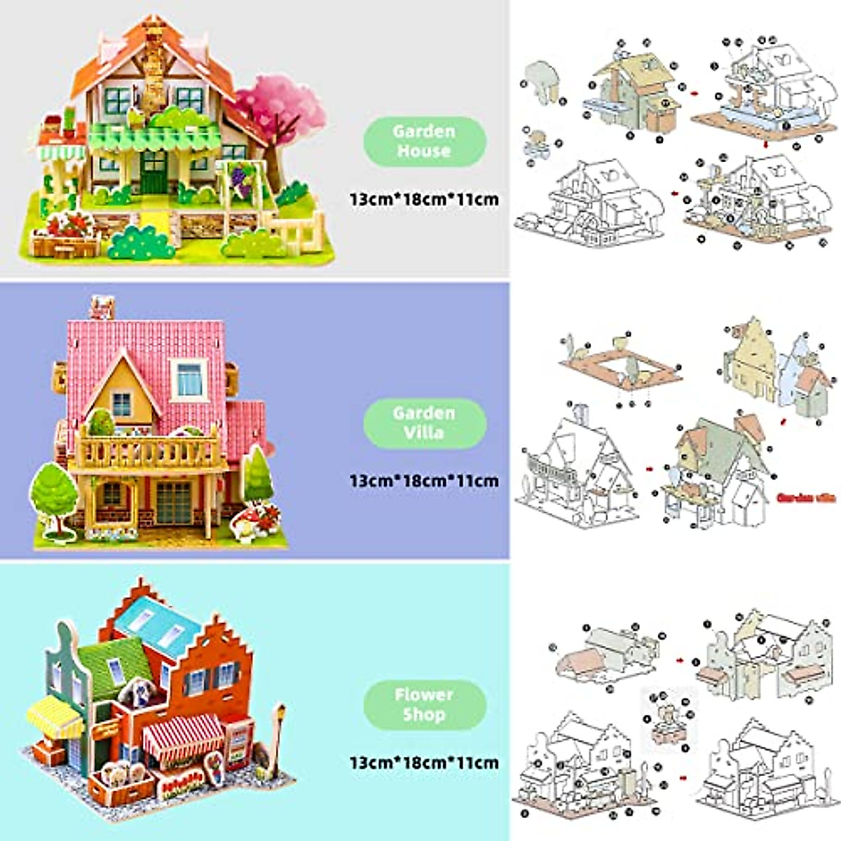 KEENTAME 3D Puzzles Gift Set for Kids DIY Jigsaw Toys Paper and EPS Foam Board and Adults Fun and Creative DIY Model Building kit for Kids Toys for Girls and Boys. (House Series (12 Sets))