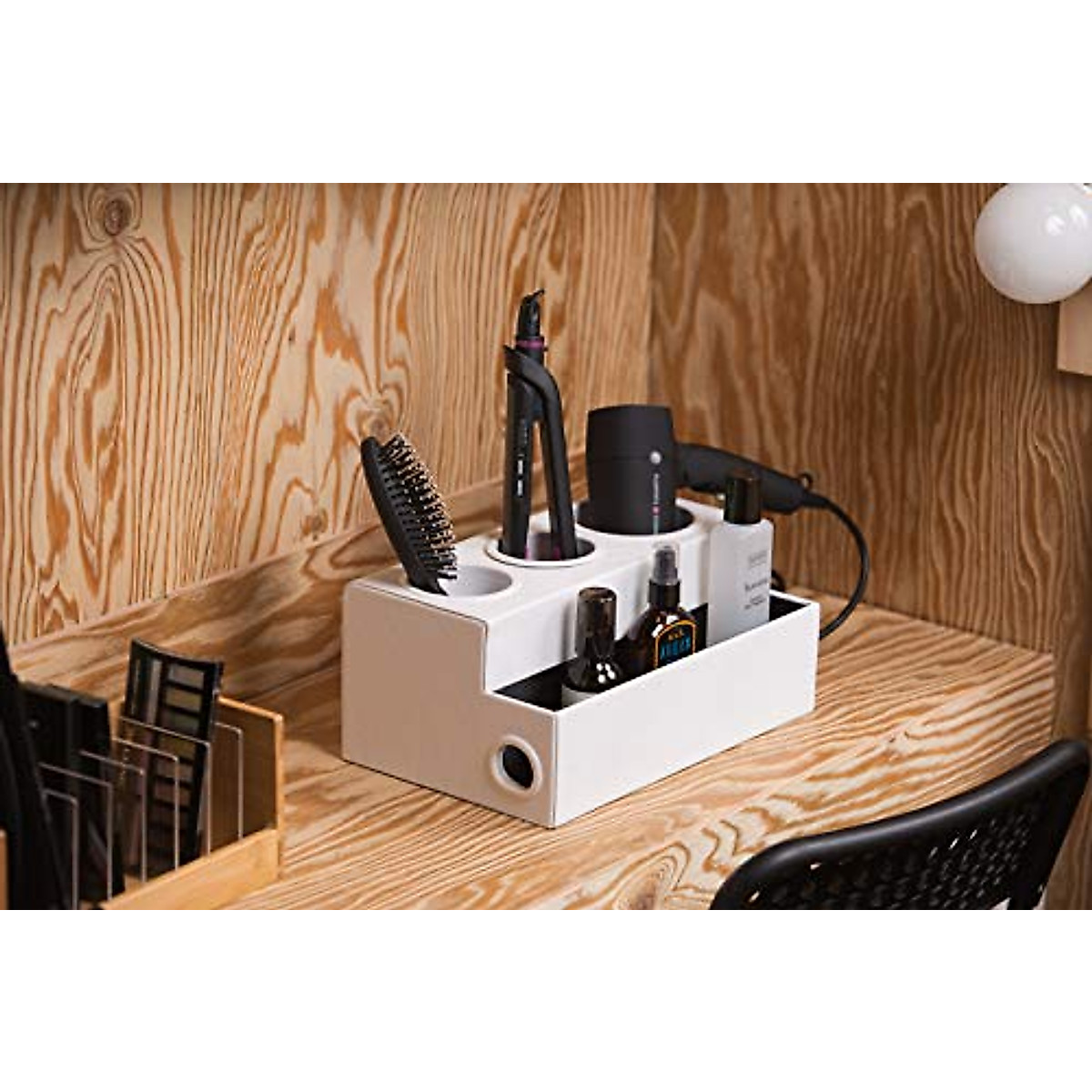 JACKCUBE Design Hair Dryer Holder Hair Styling Product Care Tool Organizer Bath Supplies Accessories Tray Stand Storage Bathroom Vanity Countertop with 3 Holes (White) – :MK154D