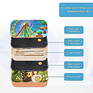 Corlorful Park Adult Lunch Box, Bento Box, With Cutlery Set Of 3, 2 Compartments, Rectangular, Lunch Box For Adults