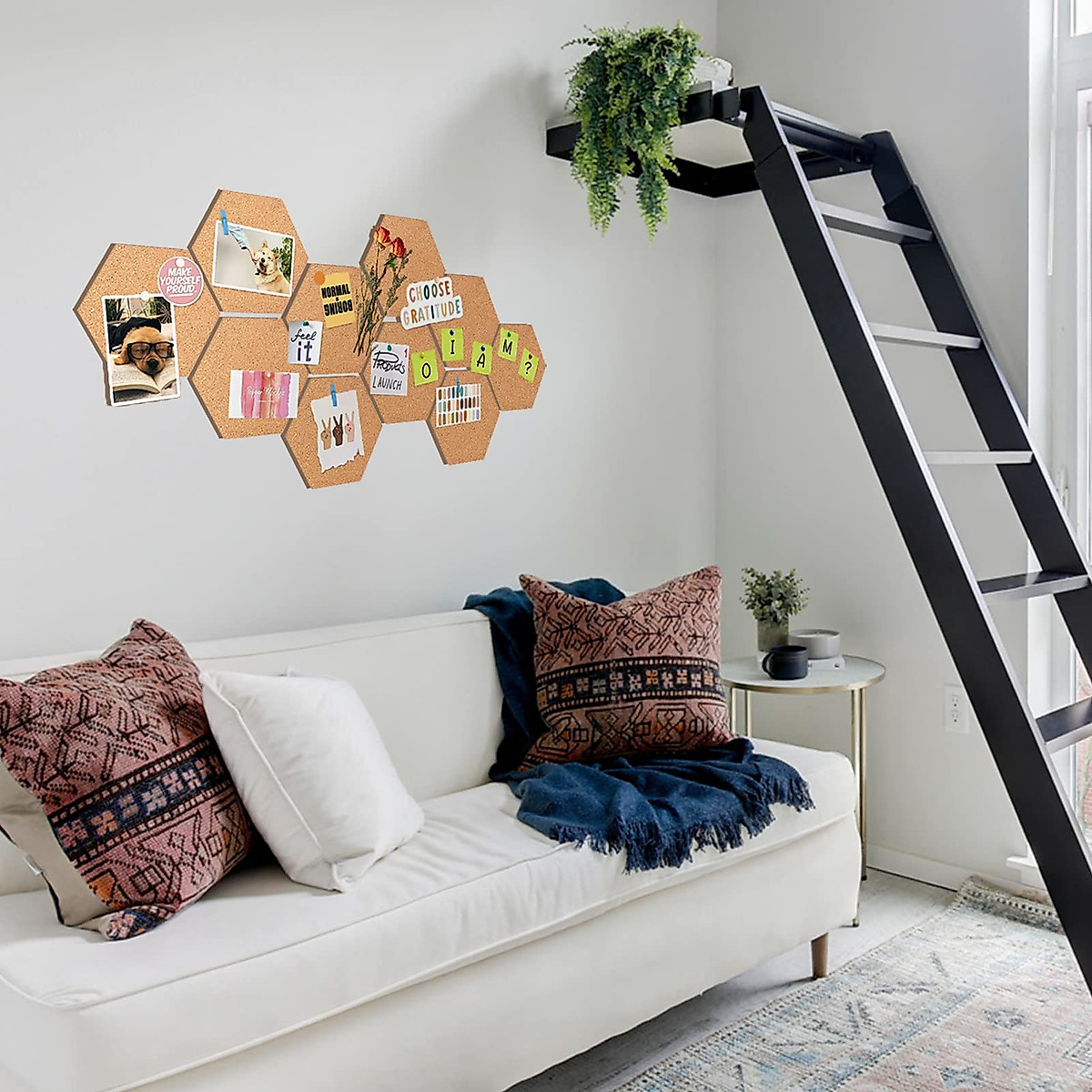 SVOPY Cork Bulletin Board Hexagon - Decorative Display Boards, 1/2" Thick Self-Adhesive Cork Board Tiles for Home Office Decor,School Message Board (10 Pcs)