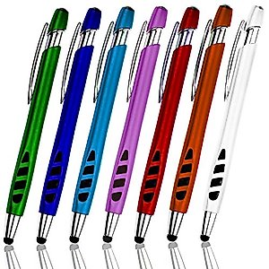 Stylus Pen for Touch Screens & Ballpoint Writing Pens, with Sensitive Stylus Tip - 2 in 1, Compatible for Your Touch Screen Devices - Assorted Barrel Colors, Black Ink, 7 Pack