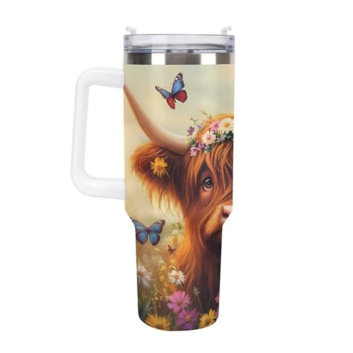 Highland Cow (2) Tumbler with Handle Travel Mug Water Bottle Tea Coffee Cup White-style