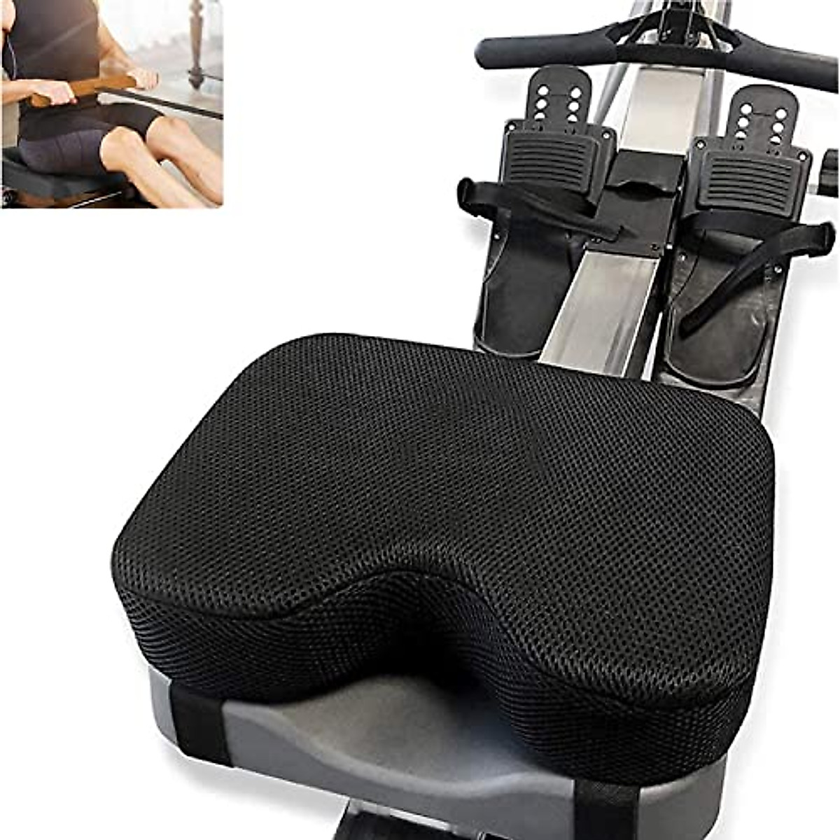 Rowing Machine Seat Cushion, Rower Seat Cushion with Custom Memory Foam, Washable Cover and Straps - Rowing Machine Cushion Alternative - Rower Accessories
