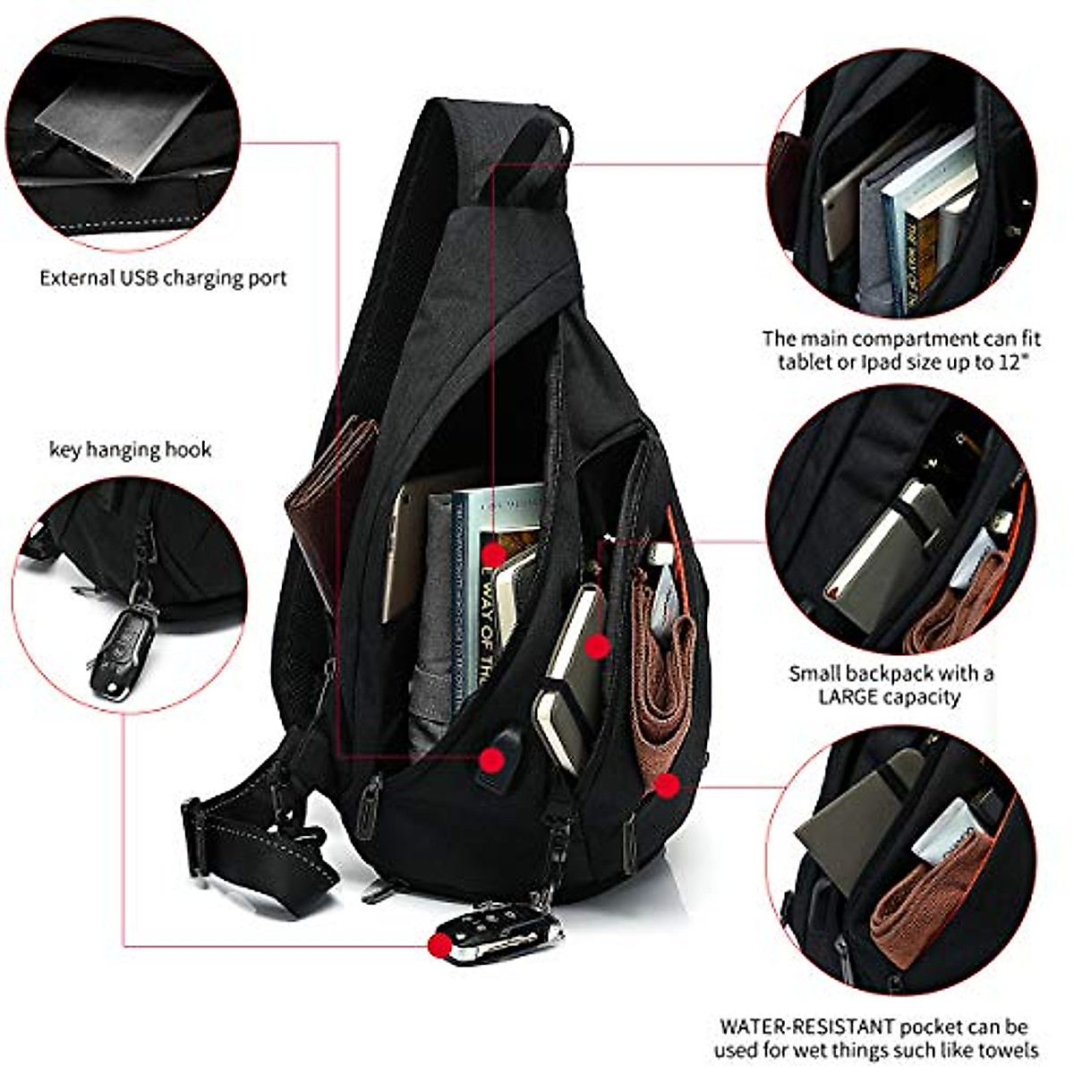 TUDEQU Sling Bag Crossbody Sling Backpack + Fanny Pack Waist Packs for Women Men, Water Resistant, Adjustable Strap, Suitable for Workout Traveling Casual Running Hiking Cycling