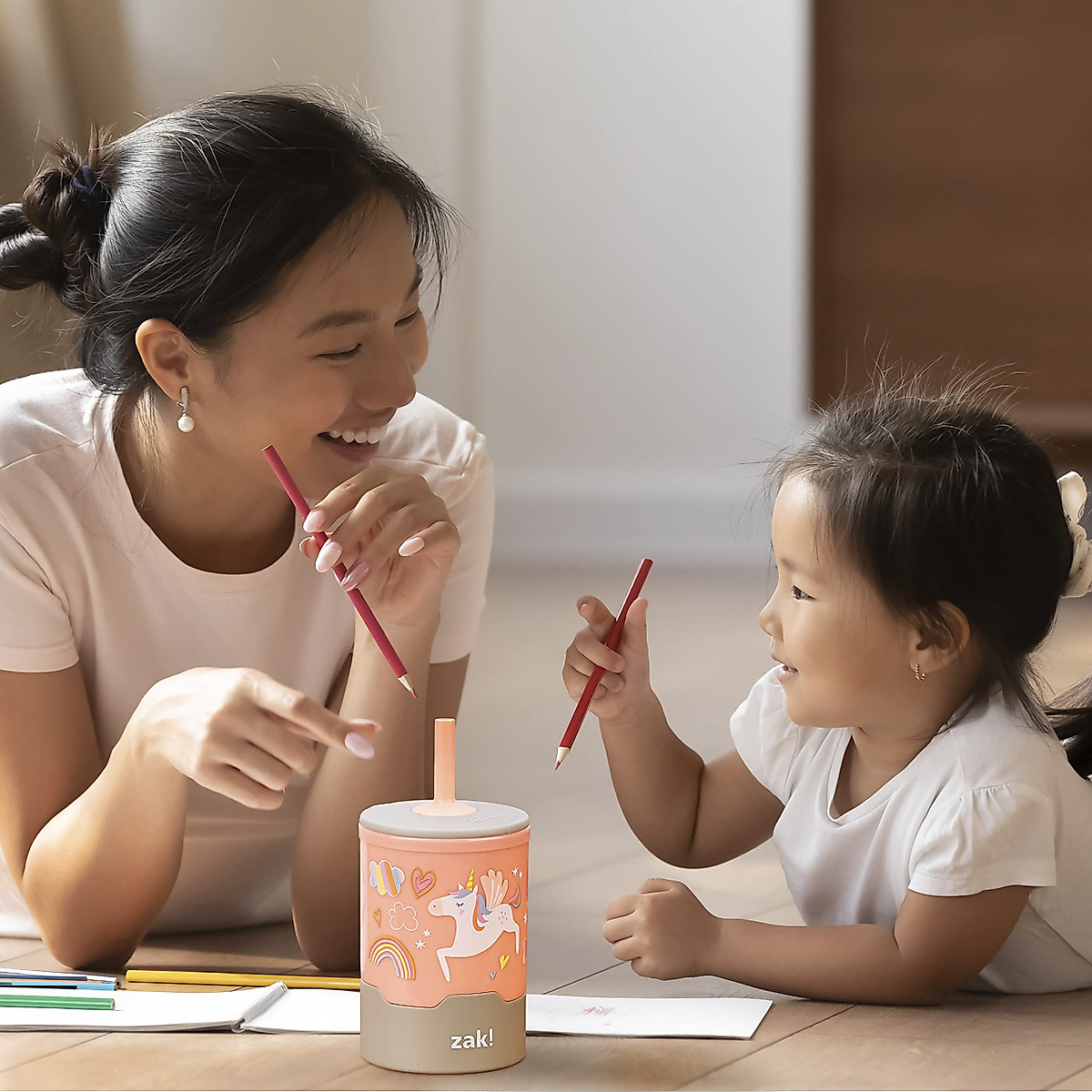 Zak Designs Unicorn Mighty Tot Kids Tumbler with Screw-On Lid and Silicone Straw, Durable and Spill-Proof with Tip-Proof Base is Easy to Lift, Perfect Baby Cup Bundle (10 oz, 2-Piece Set, Unicorn)