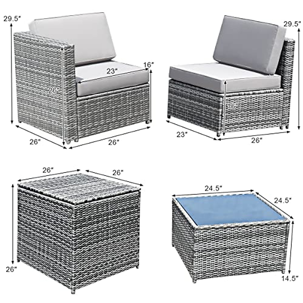 LUKEO 8PCS Outdoor Wicker Rattan Furniture Set Cushioned Sectional Sofa Storage Table Corner Sofa