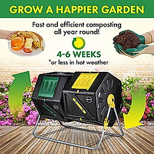 Miracle-Gro Large Dual Chamber Compost Tumbler – Easy-Turn, Fast-Working System – All-Season, Heavy-Duty, High Volume Composter with 2 Sliding Doors - (2 – 27.7gallon /105 Liter), Black