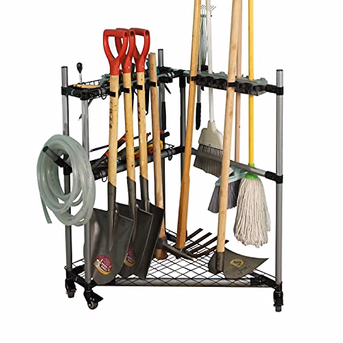 QTJH Garden Tool Organizer with Wheels Rolling Corner Tool Storage Rack for Garden Tool Tower Broom Holder