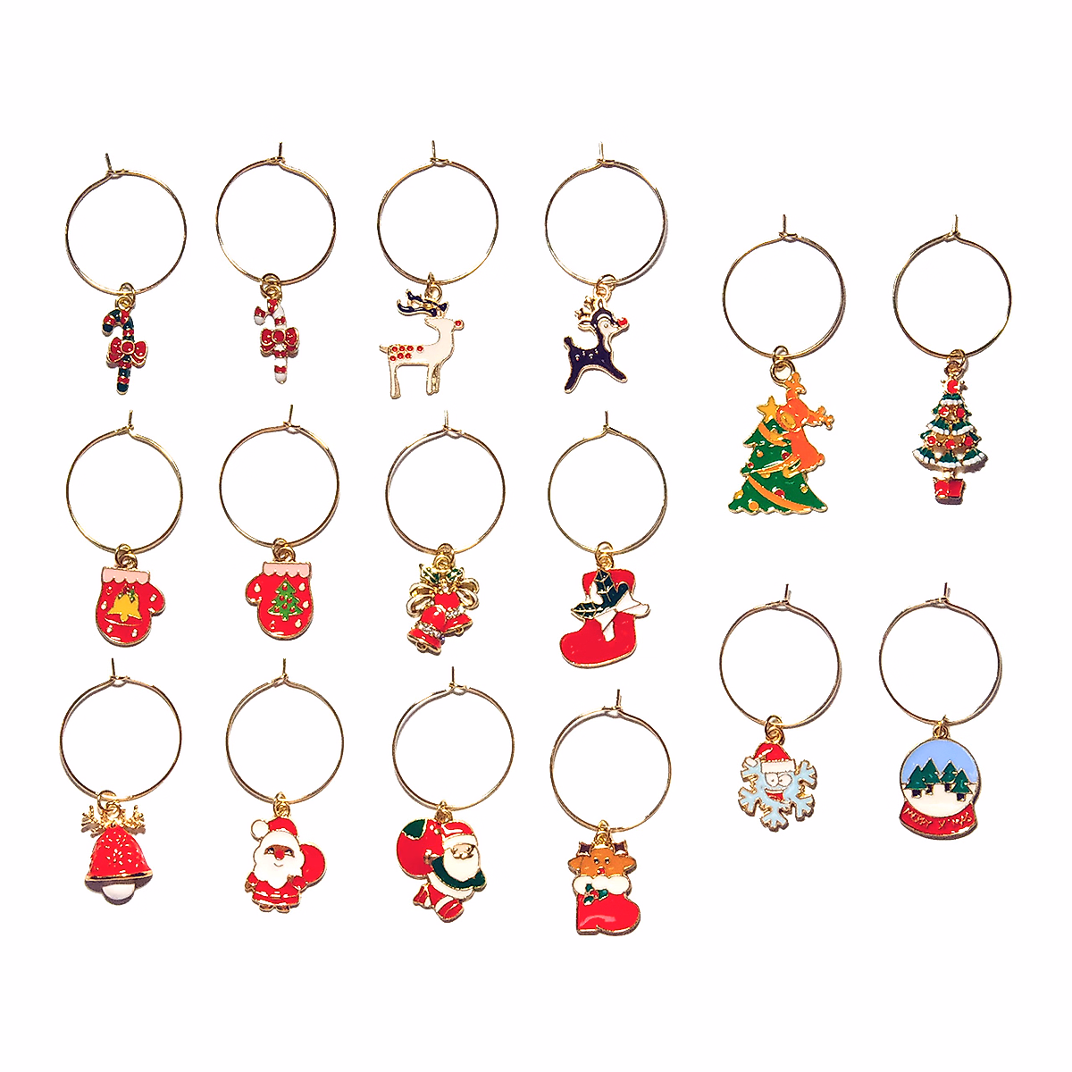 LeYeLuo Christmas Wine Glass Charms Wine Charms for Stem Glasses Wine Drinker Gift Wine Tasting Party Favors Decorations Christmas Wine Charms(Christmas themed set of 16)