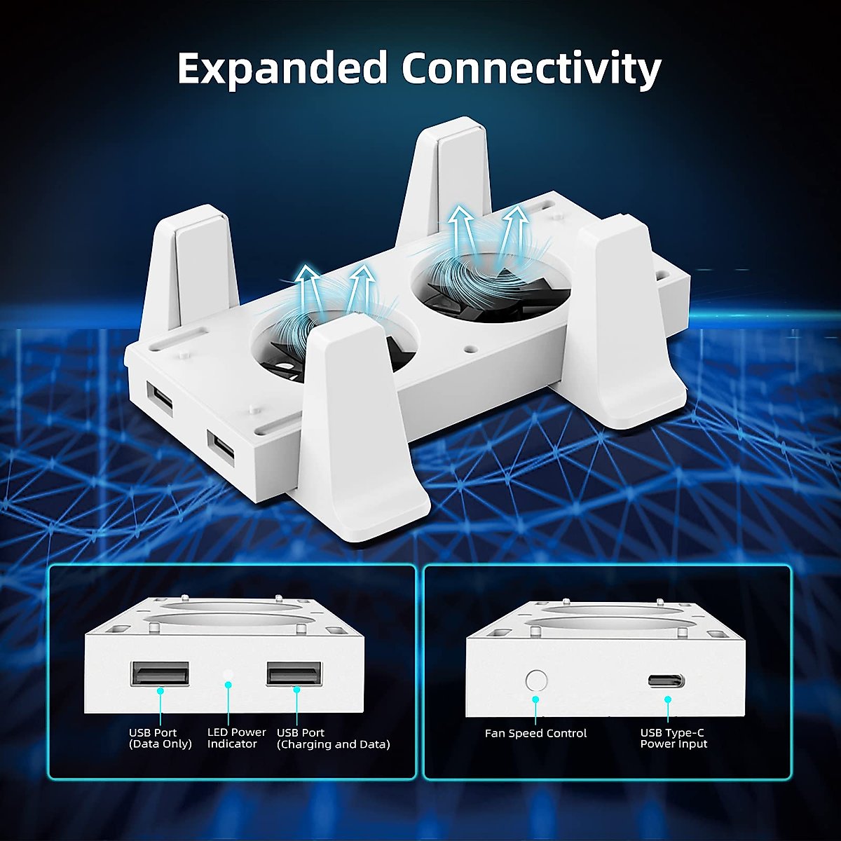 NexiGo Vertical Stand with Cooling Fans for Xbox Series S Console, 3 Levels Adjustable Fans Rotate Speed with Type-C Power Input, USB Charging and Data Transmission Ports, White