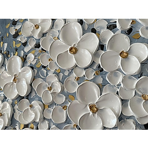 zoinart Hand Painted 3D Floral Oil Paintings on Canvas 48x24 Inches Abstract White Flower Modern Large Canvas Wall Art Contemporary Tree Art Texture Artwork Home Decorations