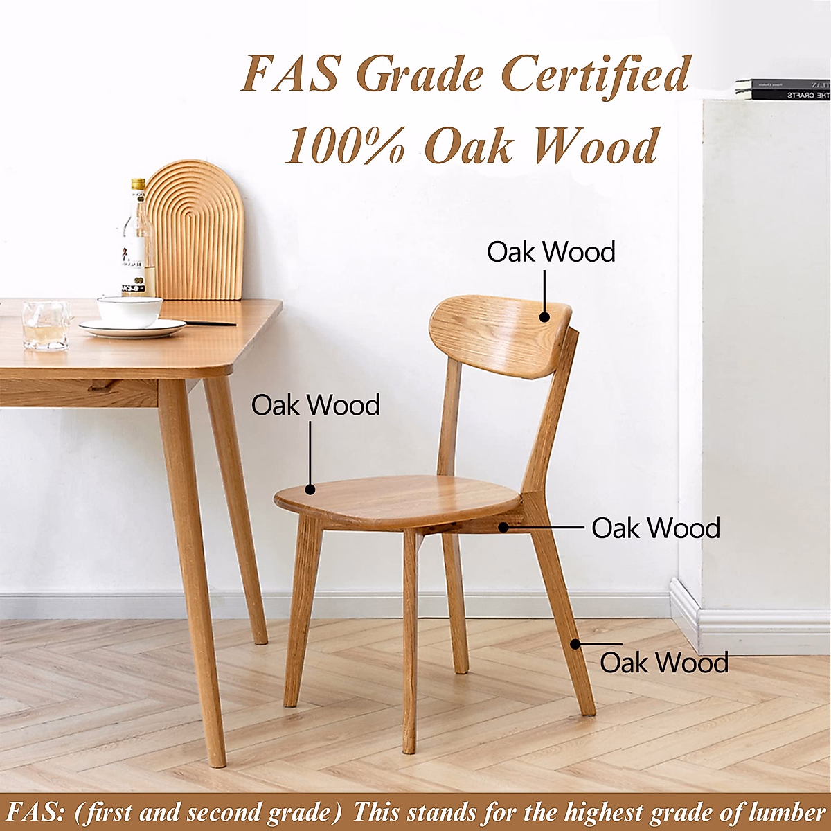 Bamskov 100% Solid Oak Wood Dining Room Chairs - Practical Kitchen Chairs - Wood Chair for Dining Room, Kitchen (1, Natural)