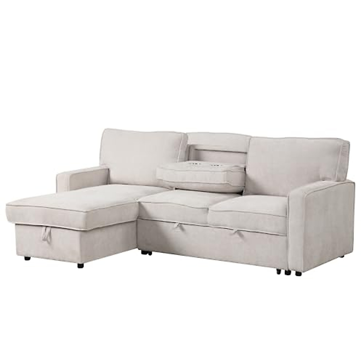 Reversible Pull-Out Sleeper Sectional Sofa Bed,Convertiable Padded Upholstery L-Shaped Corner Sofá Modular Futon Lounge Recliner Couch with Storage Chaise for Living Room Compact Space Furniture Set