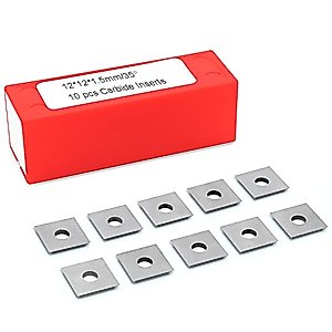 BINSTAK - K1215 - 12mm Square Corners Carbide Inserts 4 Edges (12mm lengthX12mm widthX1.5mm thick-35 Degree Cutting Angle), Pack of 10, Straight-Hole