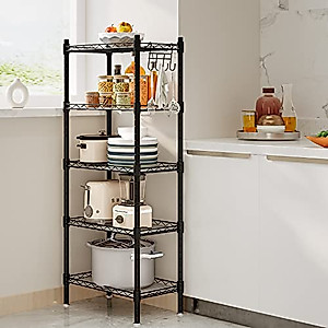 SORCEDAS Shelf 5 Wier Metal Storage Rack Shelving Unit Organizer for Kitchen Laundry Garage Bathroom Pantry Closet Office(16.54" Wx11.81 Dx50 H,Black)