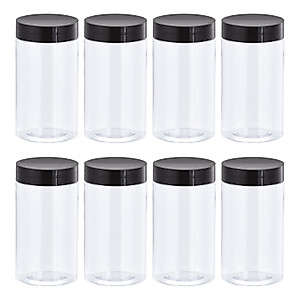 uxcell Round Plastic Jars with Black Screw Top Lid, 8oz/ 250ml Wide-mouth Clear Empty Containers for Storage, Organizing, 12Pcs