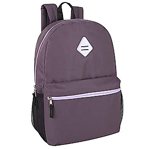 19 Inch School Backpacks with Mesh Side Pockets – Basic Large Solid Color Backpacks for Kids, Men, Women, Travel (Purple/Lilac)
