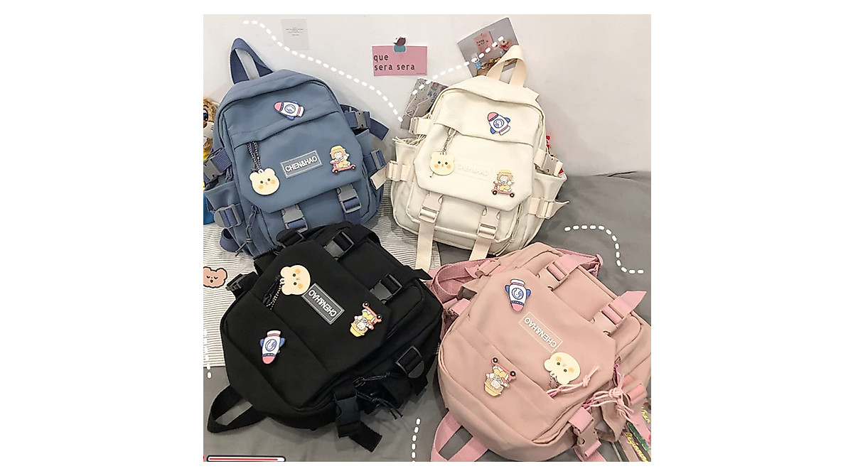 Kawaii Mini School Backpack with Cute Pins & Pendant