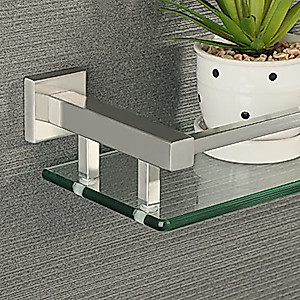 Alise GC2000-LS SUS 304 Stainless Steel Bathroom Glass Shelf Wall Mount 20 Inch,Brushed Nickel