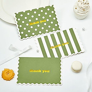 Crisky 3 Assortment Gold Foil Wavy Green Thank You Cards with Envelopes (50 Pack) for Birthday, Baby Shower, Bridal Shower, Wedding, Graduation