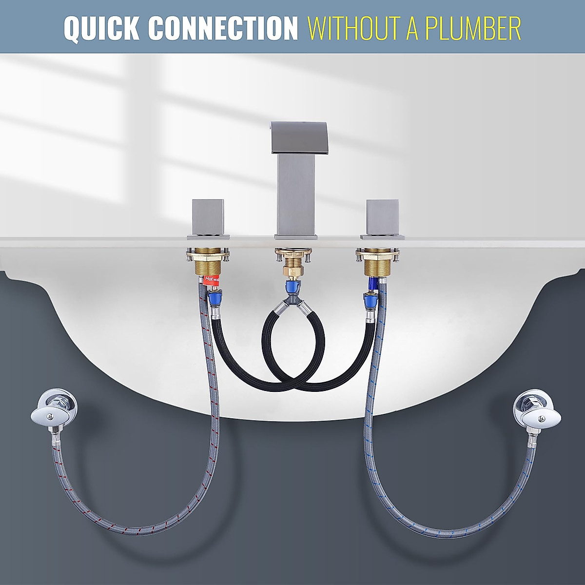 ARCORA Brushed Nickel Waterfall Bathroom Faucet - 8 Inch Widespread Bathroom Faucets for Sinks 3 Hole, Modern 2 Handles Bathroom Sink Faucet with Pon Up Drain and cUPC Supply Lines