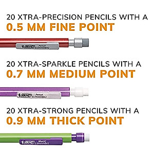 BIC Variety Pack, Assorted Sizes, 0.5mm, 0.7mm, 0.9mm, 60-Count, Refillable Design for Long-Lasting Use