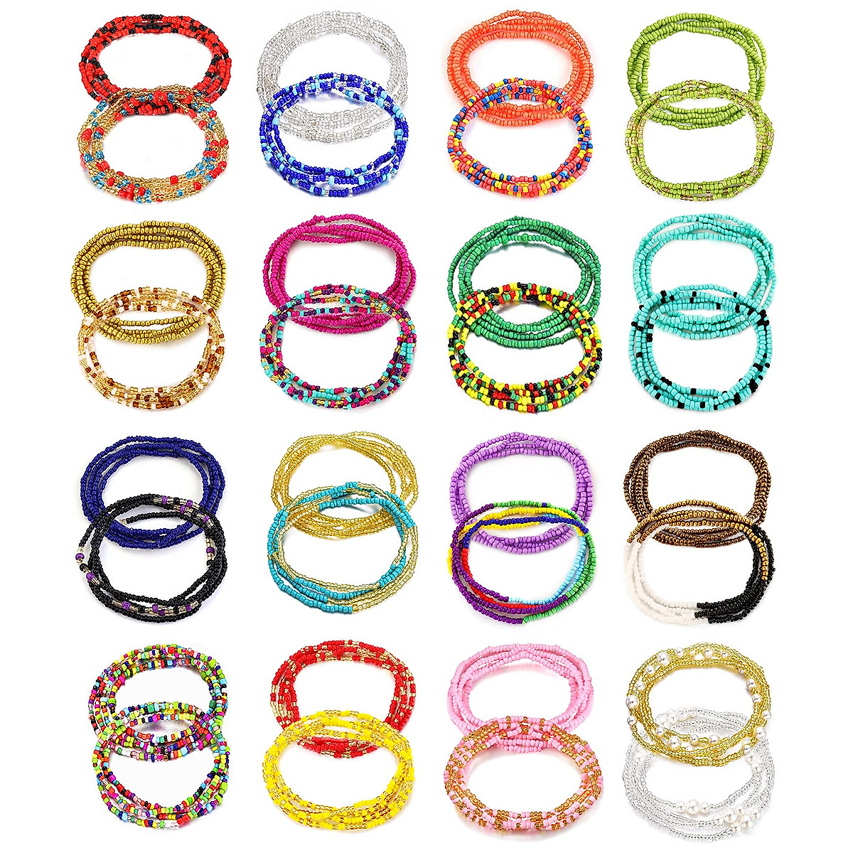 TOBENY SHIWE 24PCS Waist Bead Chains for Women Colorful Summer Body Chains Belly Beads Bikini Jewelry Chains Bead Waist Chains Set