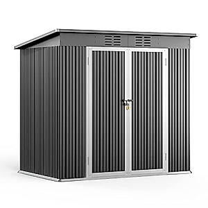 Bealife 6' x 4' Outdoor Storage Shed Clearance with Floor Base, Metal Outdoor Storage Cabinet with Double Lockable Doors, Waterproof Tool Shed, Backyard Shed for Garden, Patio, Lawn, in 2boxes(Grey)