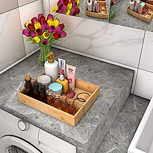 Drawer Organizer Bamboo Storage Box - Kitchen Bathroom Desk Wood Stackable Tray 12x3x2.5inch