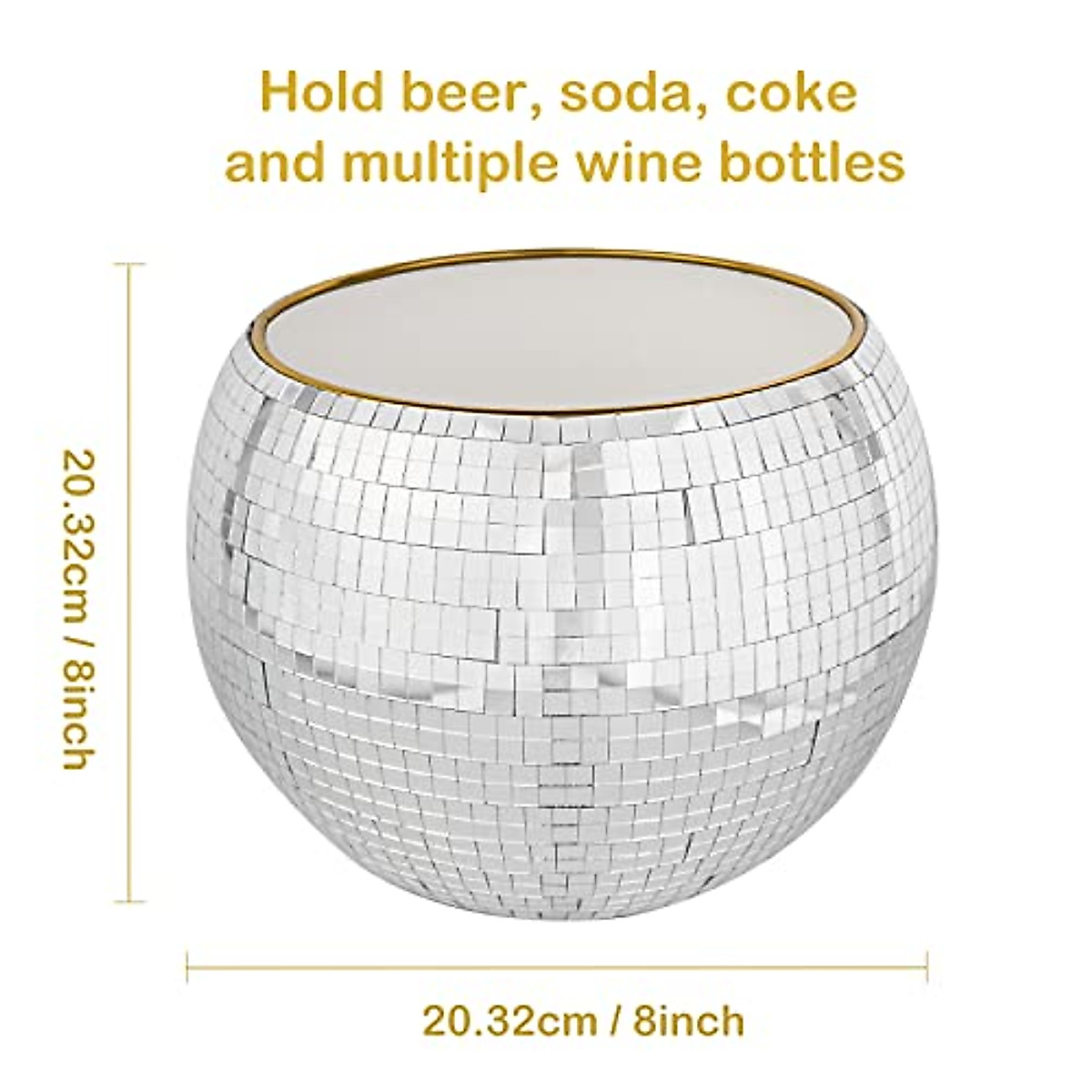 Wittolins Disco Ice Bucket for Cocktail Bar,Mirror Silver Disco Ball Decor,Retro Party Accessories,8 Inch Disco Ball Theme Party Decorations,Cooler for Wine Beer Champagne Ice Cold Drinks