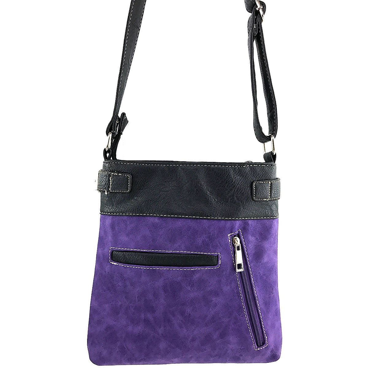 Justin West Concealed Carry Western Tritone Leather Fringe Strip Bohemian Arrow Turquoise Square Concho Laser Cut Embroidered Flower Messenger Handbag (Purple Messenger Bag ONLY)