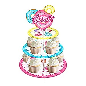 Donut Party Party Supplies-Donut Grow Up Theme 3 Tier Cupcake Stand Birthday Dessert Display Stand for Doughnut Happy Birthday Cake Decor