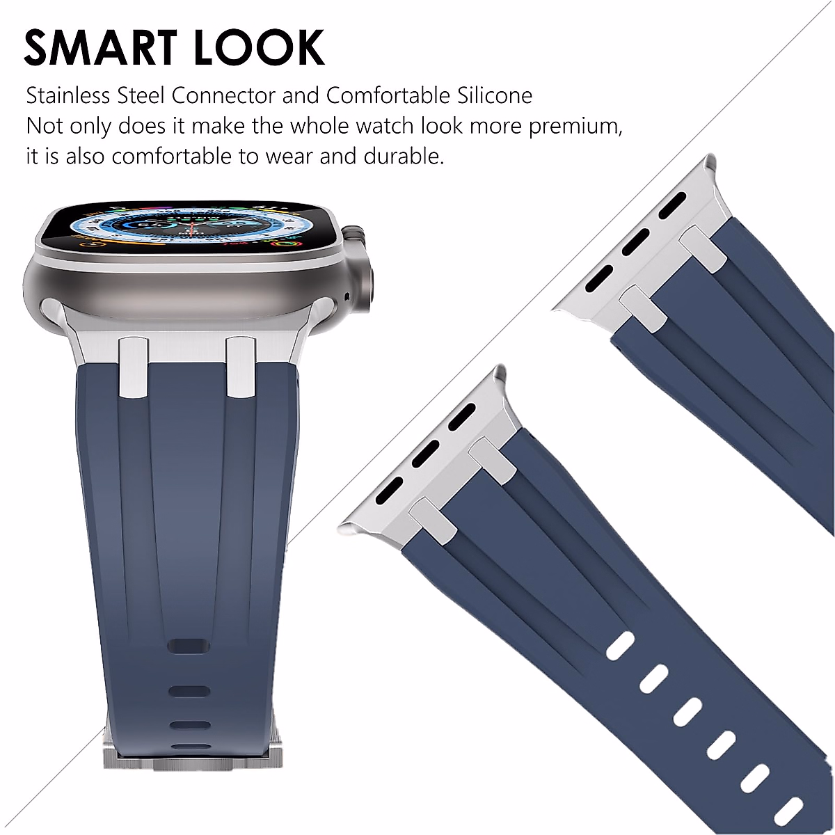 NewWays for Apple Watch Ultra 2 Band 49mm 45mm 44mm 42mm for Men, AP Wide Sport Liquid Silicone Rubber Band with Stainless Steel Adapter for Apple Watch Band for iWatch Series 8 7 6 5 SE Ultra Luxury