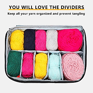 LOOEN Crochet Bag - Mother's Day Gift - Tangle Free Yarn Bag Yarn Storage with Inner Divider, Large Organizer for Crochet Hooks, Knitting Needles Yarn Skeins, Craft Bag Organizer Tote