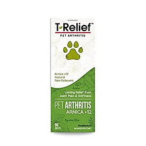 MediNatura T-Relief Pet Arthritis Relief Arnica +12 Powerful Natural Homeopathic Medicines Help Ease Hip & Joint Pain Soreness & Stiffness for Dog & Cat - 90 Tablets