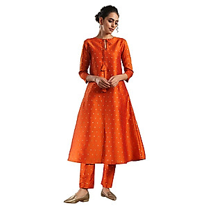 Indian Kurti for Womens With Pant | Art Silk Woven Kurta Kurtis Dress For Women Tops Tunic Orange