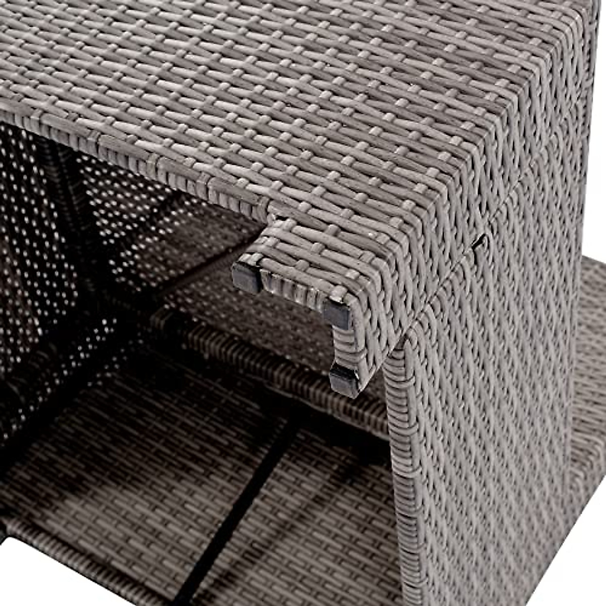 DHPM Furniture 6 Pieces Outdoor Sectional PE Rattan Sofa Brown Manual Wicker Patio Conversation Set with 2 Corner, 2 Single Chairs, 1 Ottoman and 1 Storage Table, Beige