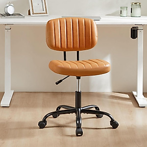 Armless Desk Chair - Small Home Office Chair with Wheels, PU Leather Low Back Task Chair with Lumbar Support, Adjustable Height 360° Rolling Swivel Computer Chair without Arm for Small Space