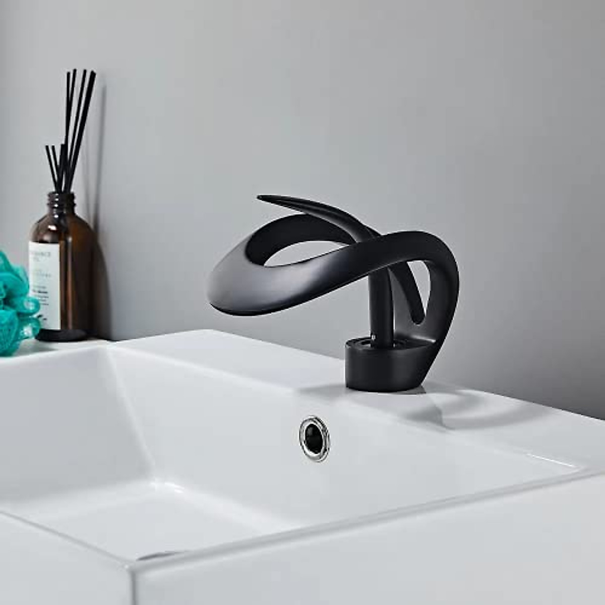 Lovedima Elegant Waterfall Single Handle 1-Hole Bathroom Vessel Sink Faucet Solid Brass Lavatory Vanity Sink Faucet,Black
