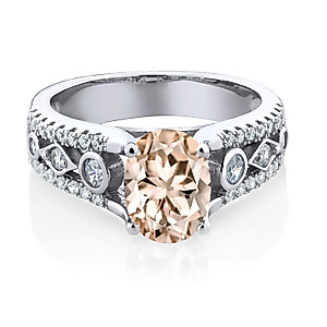 Gem Stone King 925 Sterling Silver Peach Morganite Engagement Ring For Women | 1.56 Cttw | Oval 8X6MM | Available in size 5, 6, 7, 8, 9